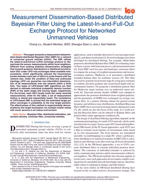 pdf measurement dissemination based distributed bayesian filter using the latest in and full