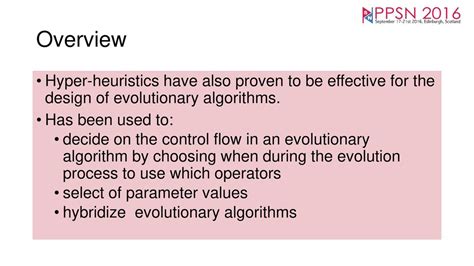 evolutionary algorithms and hyper heuristics ppt download