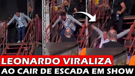 Leonardo viraliza ao cai de escada na saída de show e assusta a