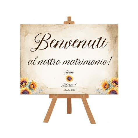 Cartello Benvenuto Matrimonio Girasoli Stampa Su Cartoncino 50x70