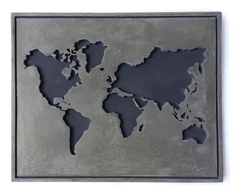 Quadro Decorativo Em Cimento Queimado Mapa Mundi Parcelamento Sem Juros