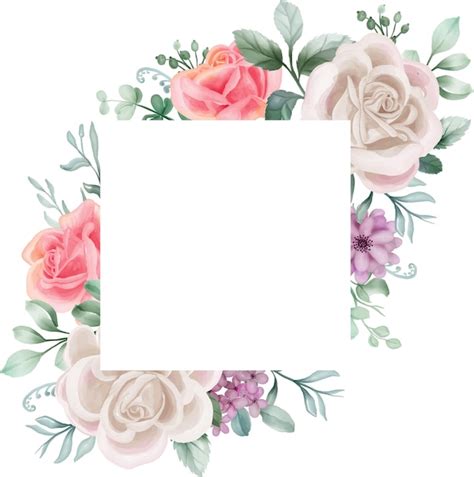 Rosa Blanca Y Rosa Marco Floral De Acuarela Fondo Nico De Elementos