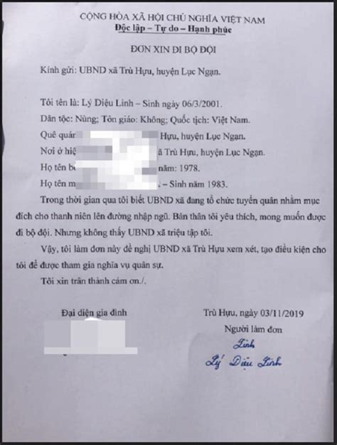Xin bảo lưu đại học để nộp đơn xin đi nghĩa vụ quân sự cô gái sinh năm