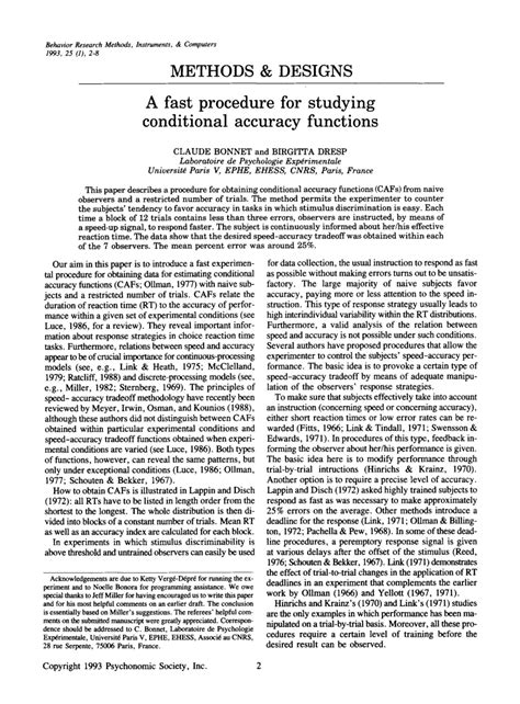 Pdf A Fast Procedure For Studying Conditional Accuracy Functions