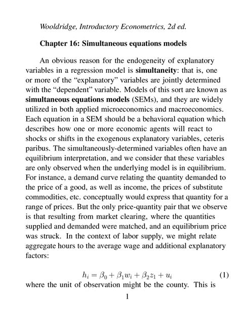 simultaneous equation models lecture notes ec 228 docsity