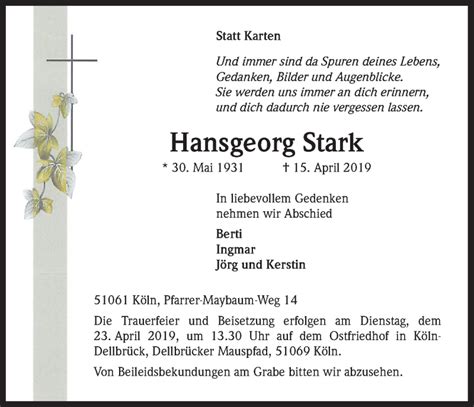 Traueranzeigen Von Hansgeorg Stark WirTrauern