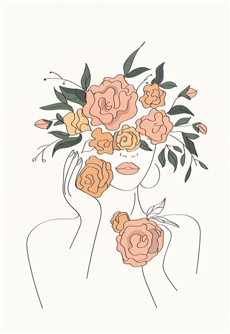 Modern Minimal Female Line Art Outline Art Boho Painting Abstract