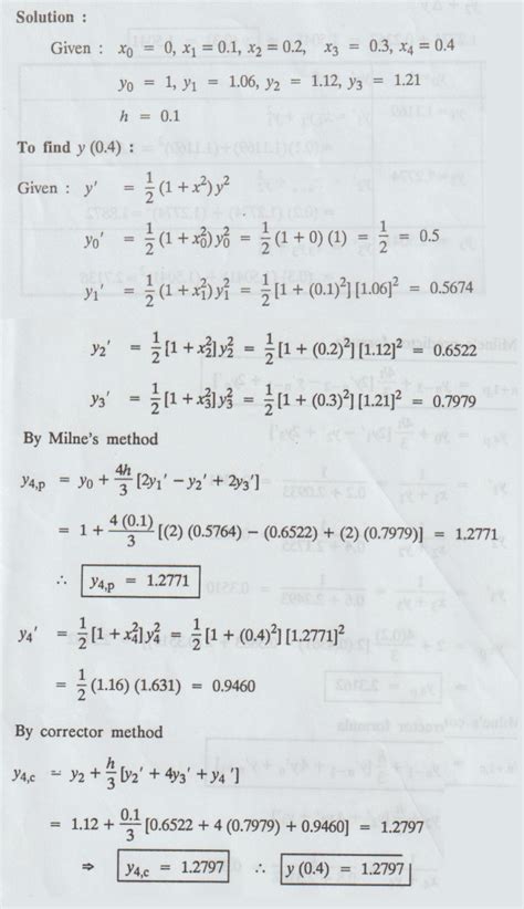 milne s predictor and corrector methods for solving first order equations solved example problems