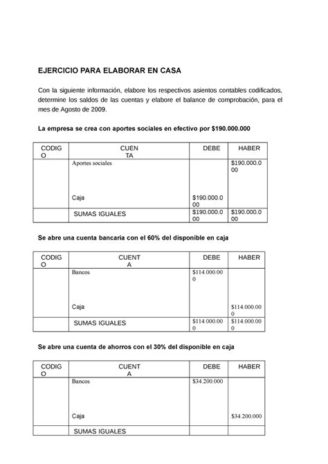 Taller Registro Operaciones Ejercicio Para Elaborar En Casa Con La