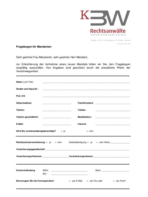 Ausfüllbar Online Fragebogen fr Mandanten Kassel Fax Email Drucken