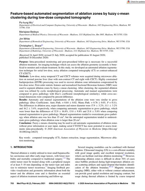 pdf feature‐based automated segmentation of ablation zones by fuzzy c‐mean clustering during