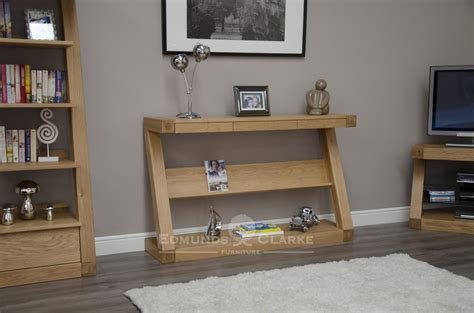 Z Designer Solid Oak Wide Console With Shelf Edmunds And Clarke Furniture