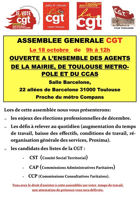 OUVERTE À TOUS LES AGENTS ASSEMBLÉE GÉNÉRALE CGT LE 18 OCTOBRE CGT