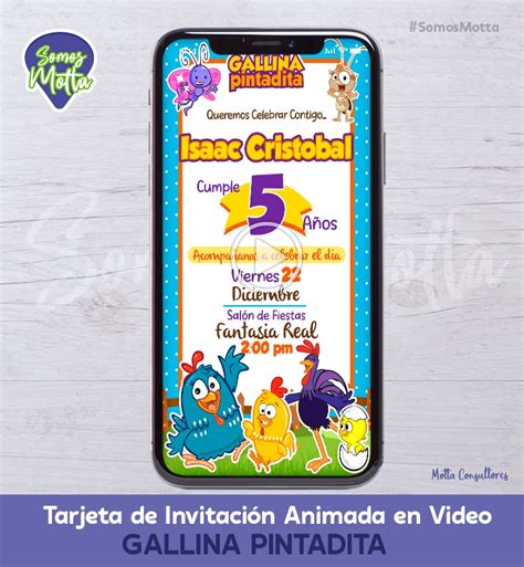 TARJETA DE INVITACIÓN DIGITAL ANIMADA GALLINA PINTADITA