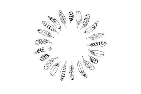 Feathers Wreath SVG Hand Drawn Frame Boho Circle Border By