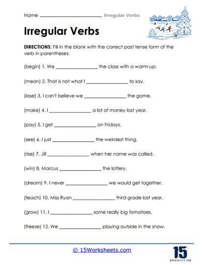 Irregular Verbs Worksheets For Th Year On Quizizz Free