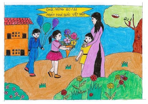 Vẽ tranh ngày 20 11 Hướng dẫn cách vẽ chủ đề gợi ý