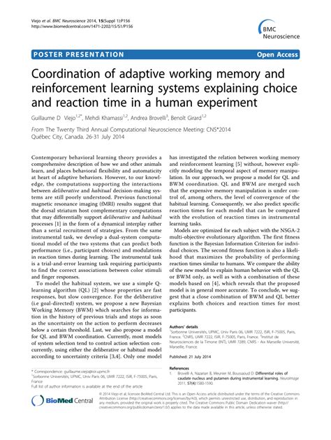 pdf coordination of adaptive working memory and reinforcement learning systems explaining