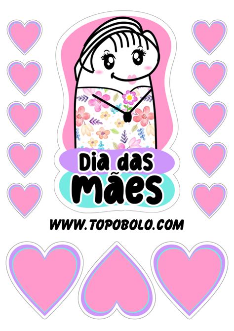 Topo de bolo dia das mães para imprimir corações flork of cows