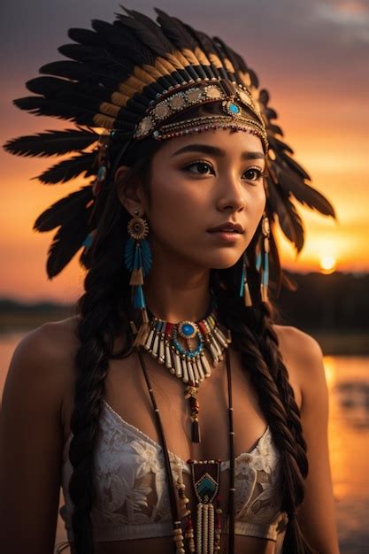 Premium AI Image Beautiful Sexy Native American Woman In Traditional