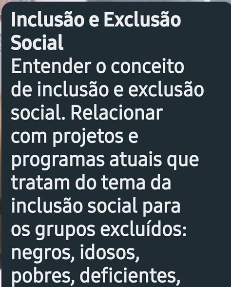 fazer uma conclusão de inclusão e exclusão social pfvr alguém consegue