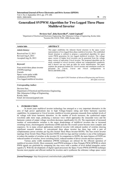 pdf generalized svpwm algorithm for two legged three phase multilevel inverter