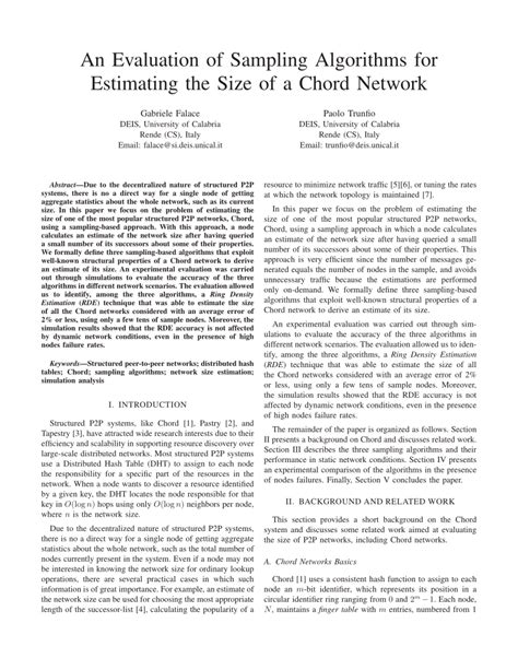pdf an evaluation of sampling algorithms for estimating the size of a chord network