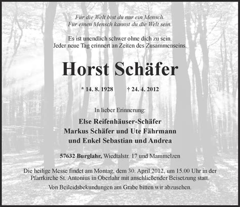 Traueranzeigen von Horst Schäfer rz trauer de