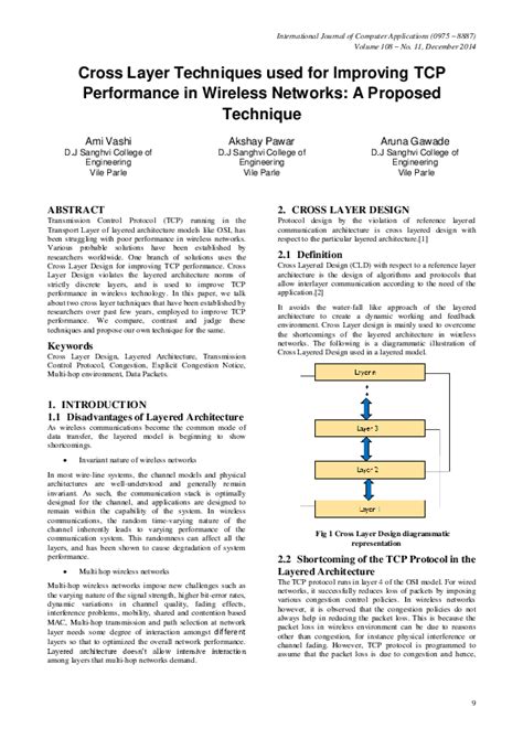 pdf cross layer techniques used for improving tcp performance in wireless networks a proposed