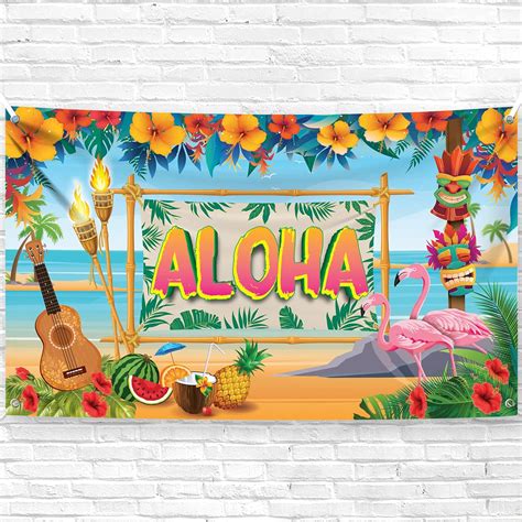 Pancarta grande Aloha decoración de fiesta Luau de 72 x 44 pulgadas