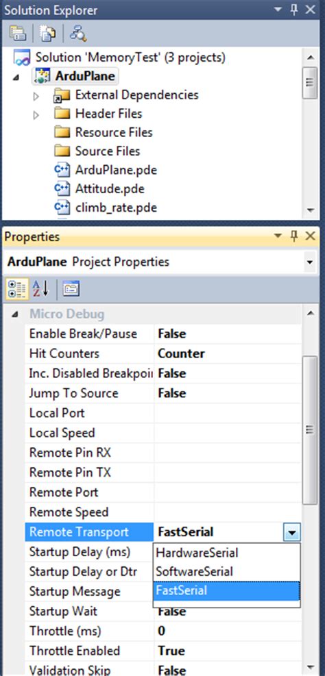 configure arduino debugging to use software serial