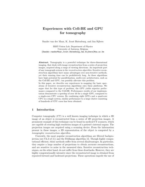 pdf experiences with cell be and gpu for tomography