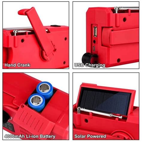 ZERONE Radio D Urgence Manivelle Solaire Alarme SOS Lampe De Poche