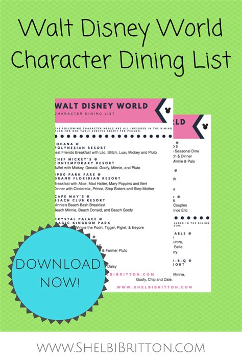 Free Walt Disney World Planning Printables Grab This Character Dining