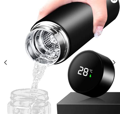 Garrafa Térmica em Aço Inox Termômetro Digital 500ml Led