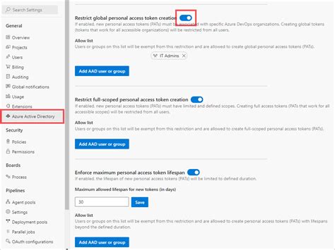 manage personal access tokens using policies azure devops microsoft learn