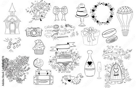 Hand Drawn Doodle Wedding Icons Vector Illustration Transparent