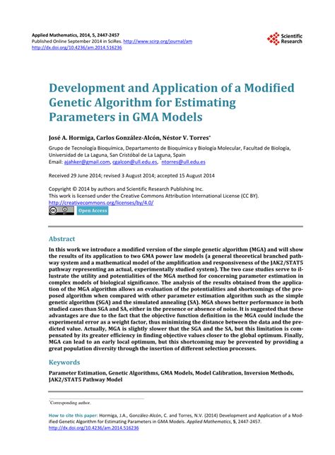 pdf development and application of a modified genetic algorithm for estimating parameters in