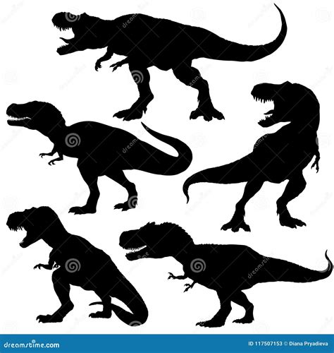 Dinosaur T Rex Silhouettes Set Vector Illustration Isolated On White