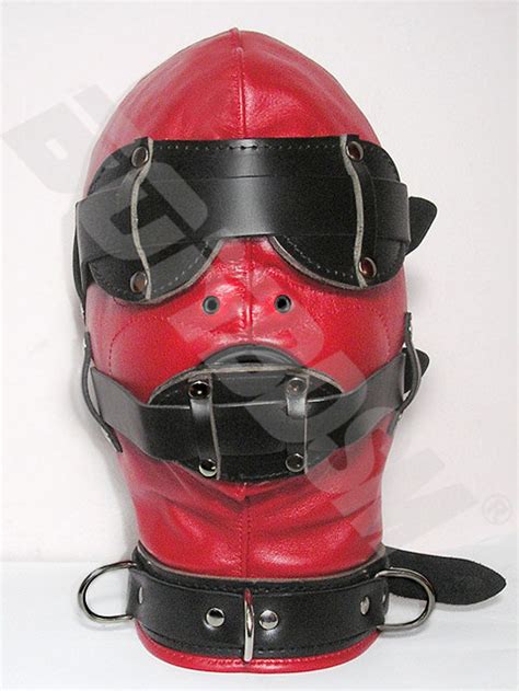 The Loon Bdsm Mask Locking Leather Hood With Pure Silicone Gag Red