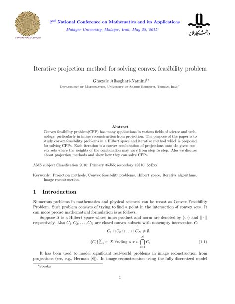 pdf iterative projection method for solving convex feasibility problem