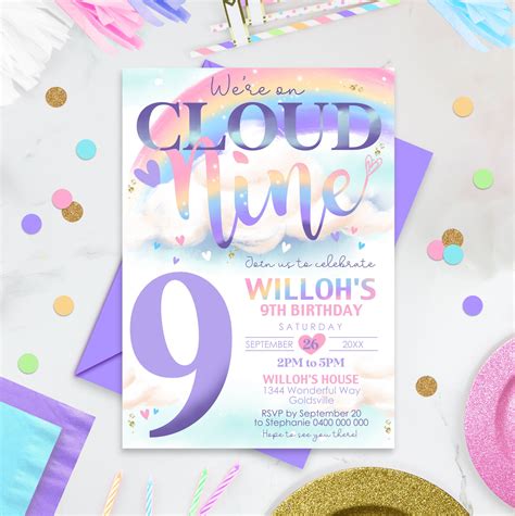Cloud 9 Birthday Invitation Editable Cloud Nine Birthday Etsy Australia