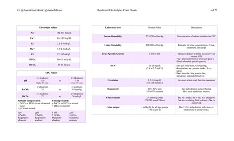Fluid And Electrolytes Cram Sheets Powerpoint Causes Hyponatremia The