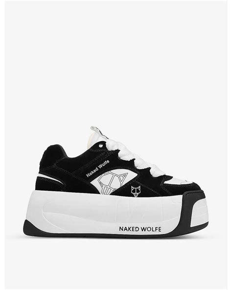 Naked Wolfe Snatch Platform Low Top Suede And Leather Trainers In White