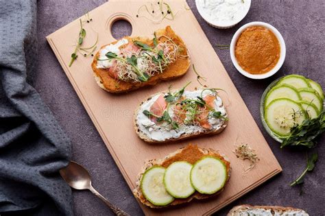 Aesthetic Healthy Food Sandwiches With Zucchini And Cream Cheese