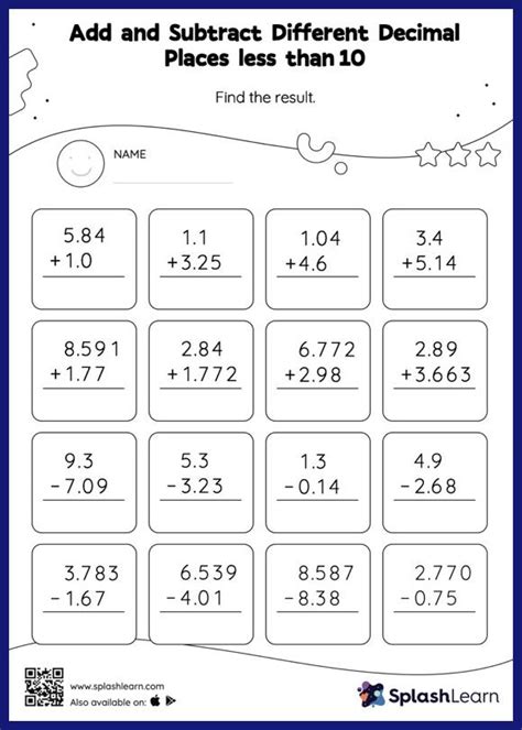 Add And Subtract Different Decimal Places Less Than 10 Vertical Math