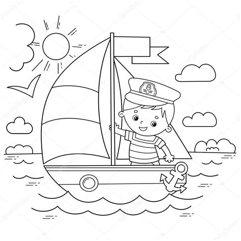 P Gina Para Colorear Esquema Del Barco De Vela De Dibujos Animados Con