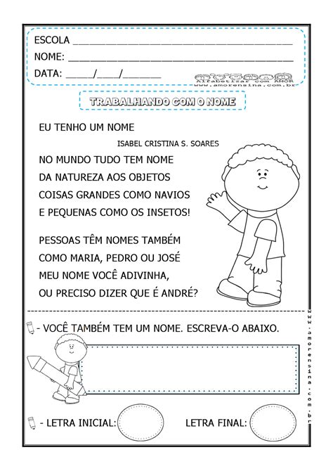 poeminha trabalhando nome próprio interpretação e atividades de