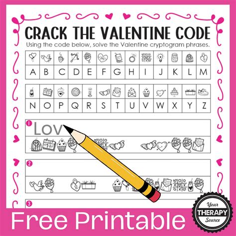 Valentine Cryptogram Free Printable Puzzle Your Therapy Source