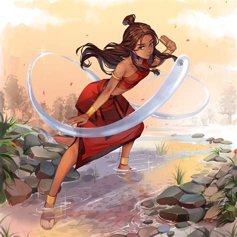 Wallpaper Avatar The Last Airbender Katara Kulit Gelap Si Rambut Coklat Rambut Panjang
